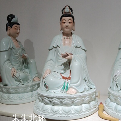 持经书自在观音佛像神像观世音菩萨像摆件瓷像本金精品佛像供奉50