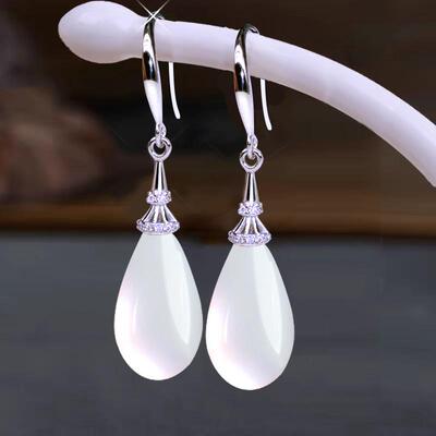 S925纯银耳环天然东陵玉耳坠时尚气质复古妈妈耳环不过敏2025新款