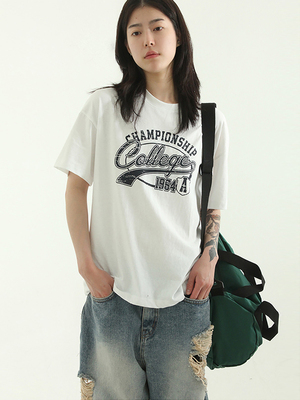 韩国代购23S/S College printed cotton half tee 字母短袖T恤女