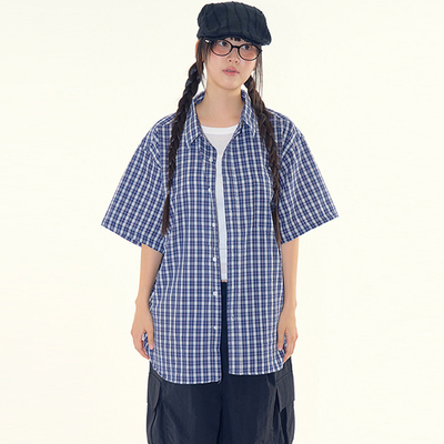 韩代Raucohouse格子半袖衬衫