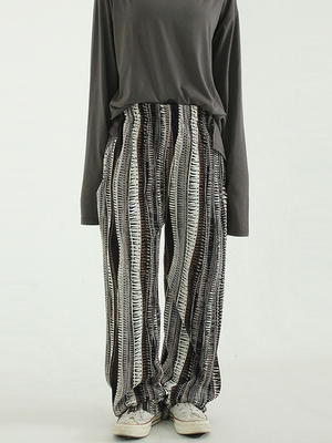 韩国代购 pattern pleated banding pants (unisex) 印染瓦楞长裤