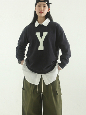 韩国代购Y printed cotton MTM 设计师款Y字母印花长袖卫衣休闲女