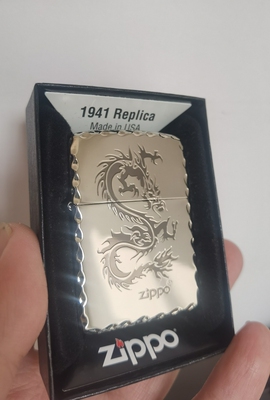 木易神兽Zippo打火机店1941绝版老底刻原厂龙纹银色正品男士煤油