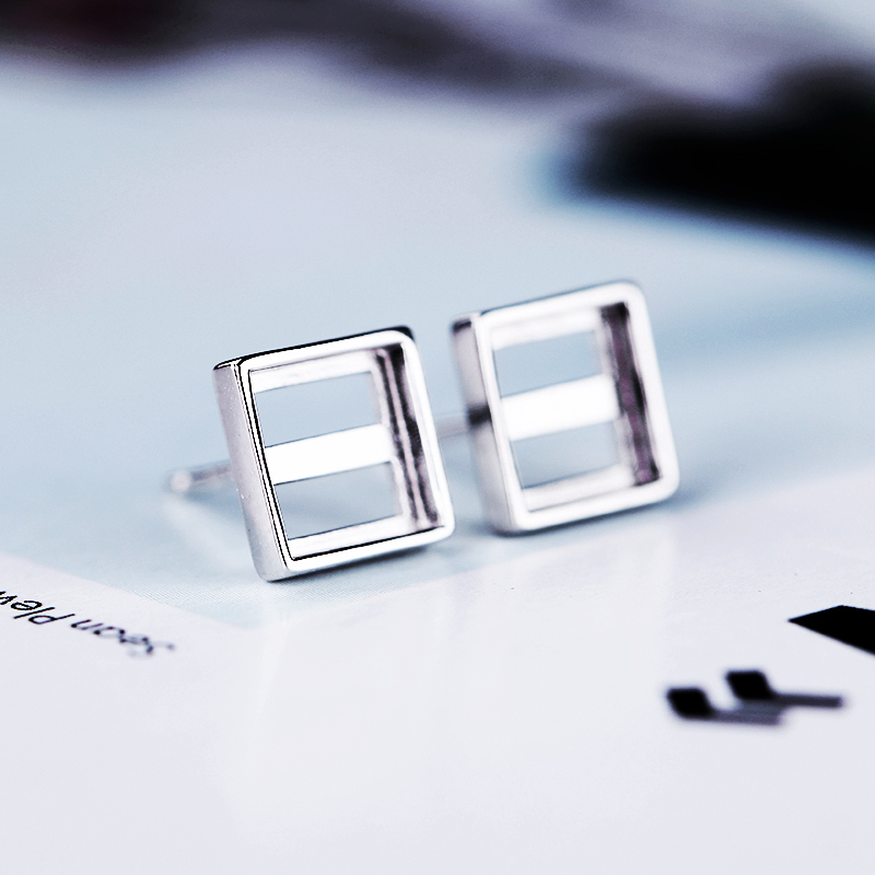 DIY配件S925纯银耳钉空托耳饰耳环镶嵌绿松石银饰耳钉6*6 7*7 8*8_虎窝淘