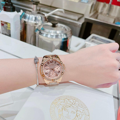 盖斯玫瑰金镶钻大表盘石英腕表