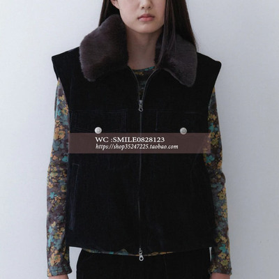 【BEAKER】2025秋冬 韩国代购 VOVOSHOP 时尚口袋毛毛领马甲上衣