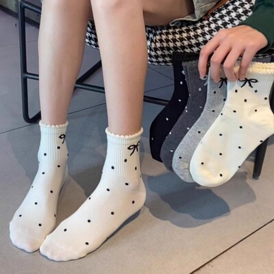 袜子女款2025新款爆款春秋季灰色纯棉可爱花边中筒袜诸暨防臭棉袜