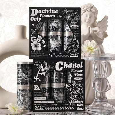 ZABC跨境礼盒装PET套装胶带 墨白花迹系列手账装饰素材DIY拼贴2款