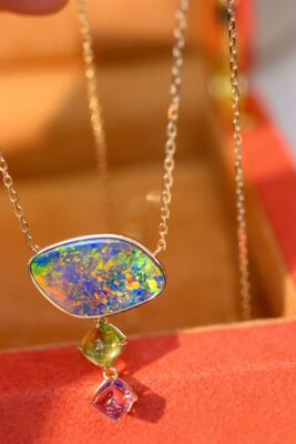 莫奈花园主题，18K欧泊碧玺项链，戒指，项链主石 5.36ct