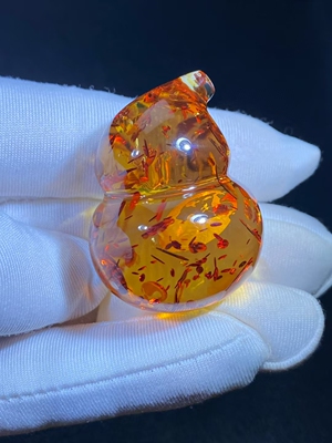一物一图一证，17.26克花珀葫芦，寓意：福禄双全