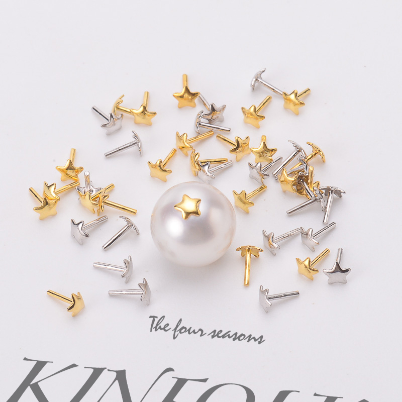 DIY珍珠配件 K金版花式堵头 S925纯银镀白金 通孔珍珠塞 制作针帽_虎窝淘