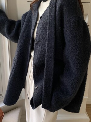 2025韩国ROOM中长款V字领苏丽羊驼绒围巾款羊毛大衣毛呢外套女