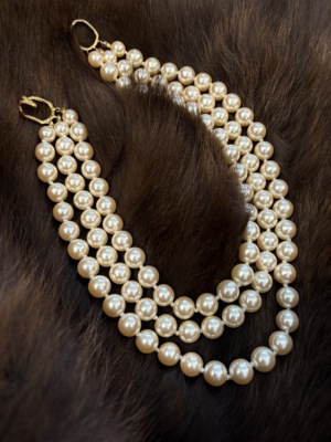 vintage中古Les bernard三股珍珠短款项链