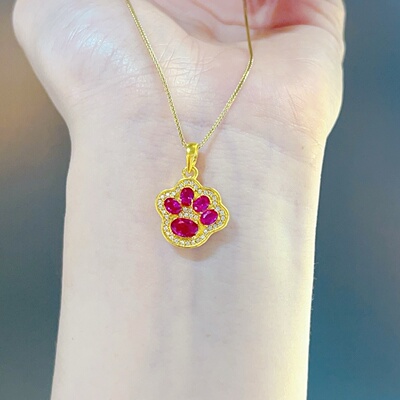 千夕 足金9995D小猫爪吊坠黄金吊坠女款情人节生日礼物送女友老婆