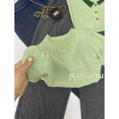 2070【薄荷曼波夏季小捏肩中袖】薄款圆领短袖毛衣针织衫女士上衣