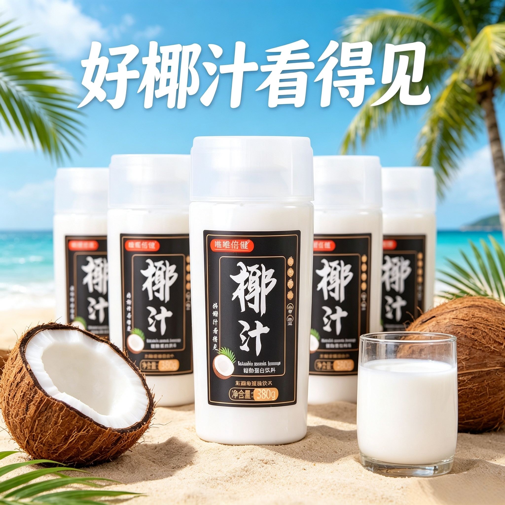 唯唯倍健椰汁380g瓶装植物蛋白饮料椰奶椰乳生椰果汁饮品整箱早餐