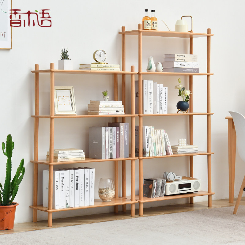 简易书架落地置物架全实木收纳架北欧简约现代家用创意隔断架组合_虎窝淘