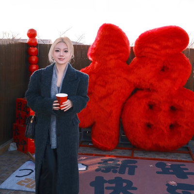 新年毛绒福字立体摆件背景墙