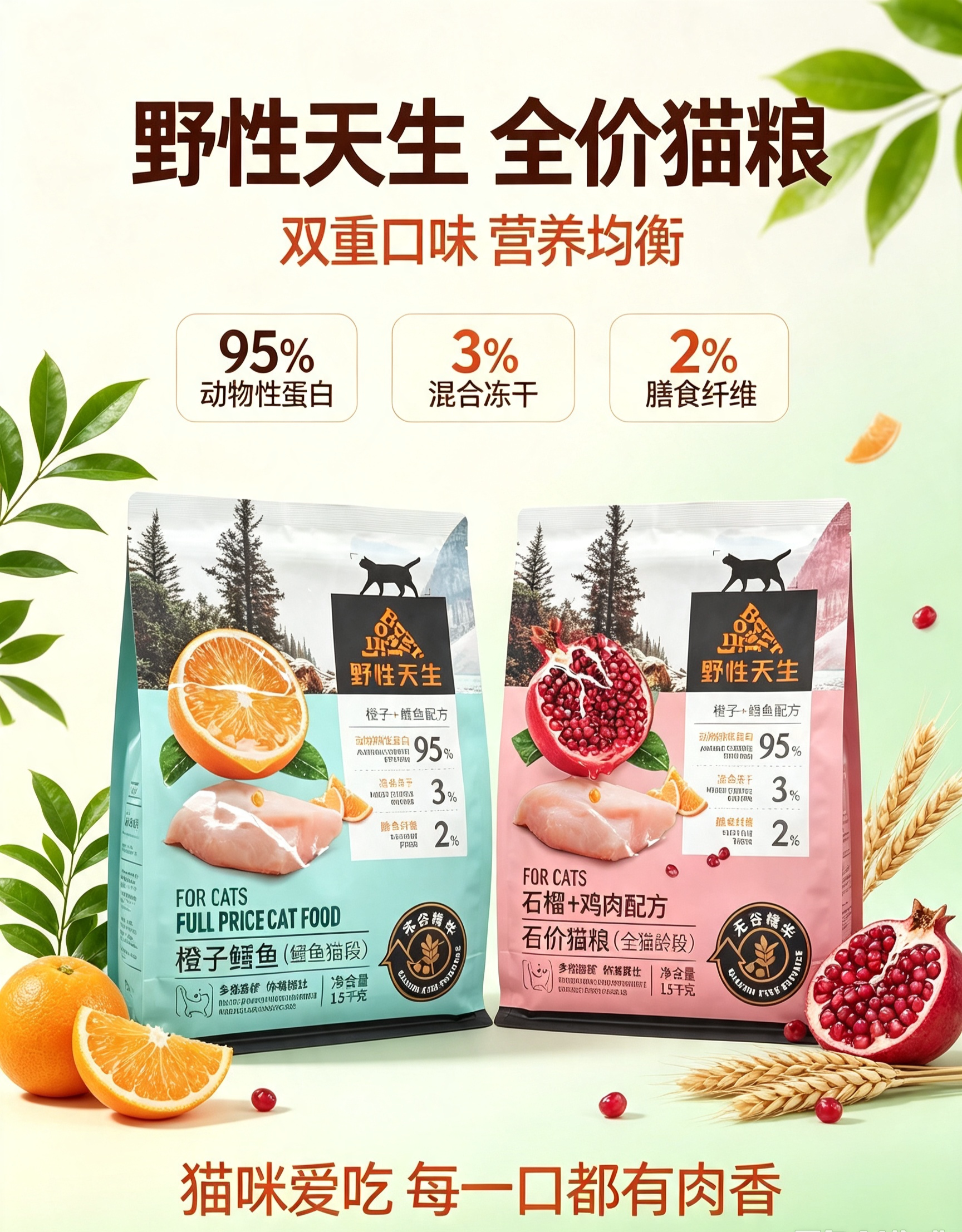 野性天生猫粮冻干双拼粮有果有肉系列石榴鸡鳕鱼橙猫咪主粮