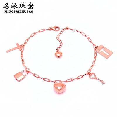 时尚玫瑰金简约纯14K手链