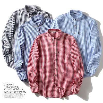 翻领衬衫长袖衬衣时尚都市格子