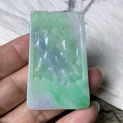 翡翠牌玉佩挂坠吊坠双彩马上封侯