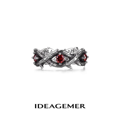 IDEAGEMER纯银红色宝石荆棘戒指