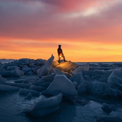 青海湖蓝冰奇观晚霞盛宴