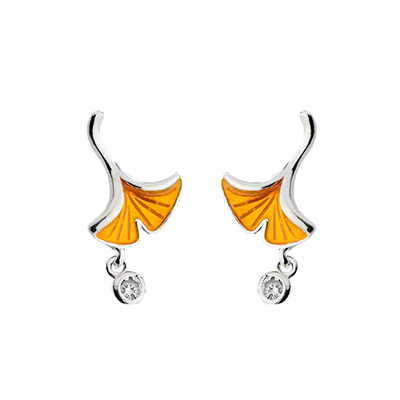 古风枫叶吊钻纯银珐琅彩小耳钉