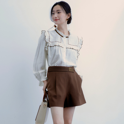 衬衫刺绣提花爱城市绑绳百搭宽松