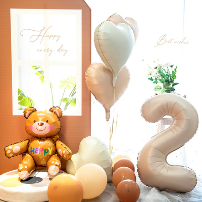 焦糖咖啡奶油色心形数字铝膜气球