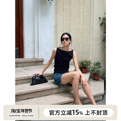 一字领针织背心丝光棉