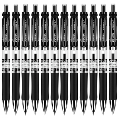 得力0.7黑色办公书写按动中性笔