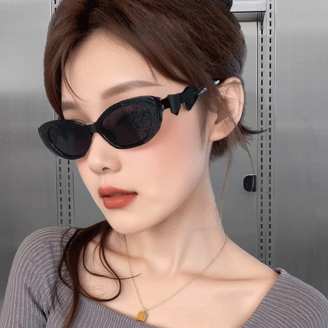 Y2K辣妹街拍猫眼蝴蝶结椭圆复古太阳镜欧美时尚户外防晒墨镜女潮