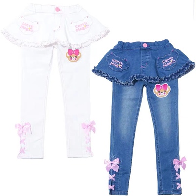 绑带花边长裤牛仔牛仔裤女童装