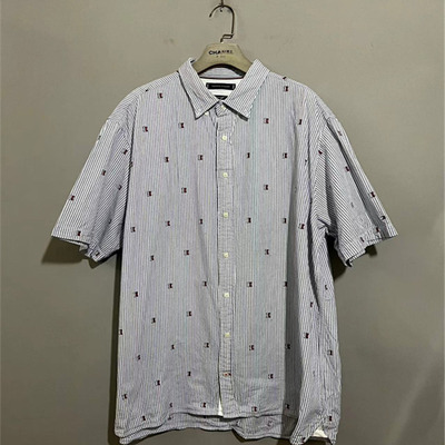 【上新价138】 vintage  美国古着T0mmy Hilf1ger刺绣细条纹衬衫