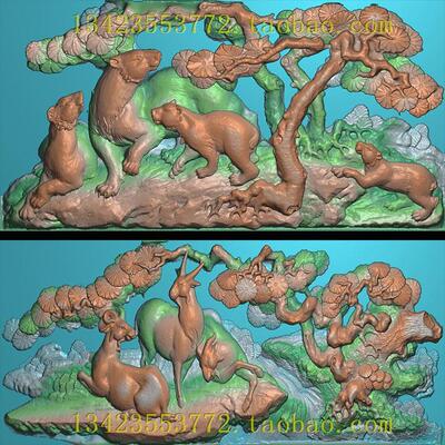 A精雕图浮雕灰度图扫描图深雕古建图新款 飞熊入梦三羊开泰107-55