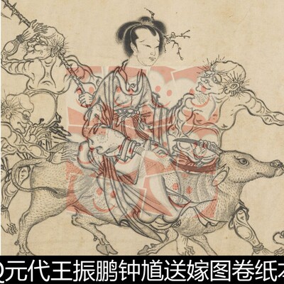 VFQ元代王振鹏钟馗送嫁图卷纸本墨笔高清素材资料参考1 413MB