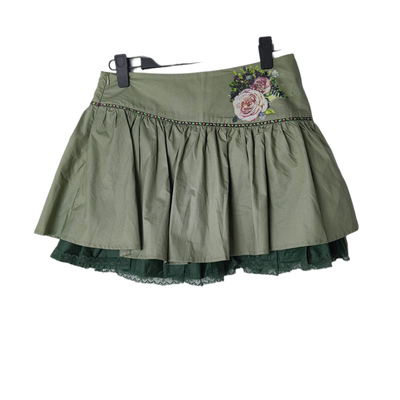 圣牌花朵印花蕾丝拼接半身裙短裙