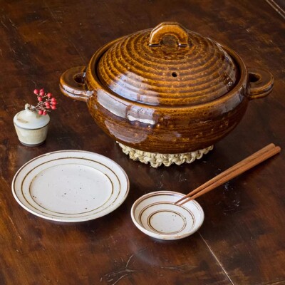 伊贺烧长谷园糖釉色女子锅蒸锅