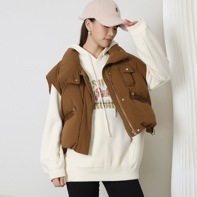 梵凯羽绒服女2025冬时尚工装立领无袖短款马甲羽绒百搭厚款马甲女