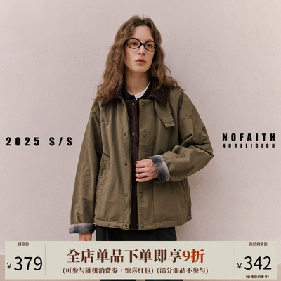 NOFAITH复古猎装巴恩风夹克男宽松休闲短款上衣工装外套男女25FW