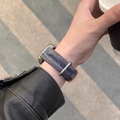 iwatch老钱风撞色丹宁复古手表带