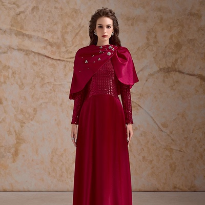 越南小众品牌CALISTA 2025年春季新款浓郁显气色红色珠光礼服裙