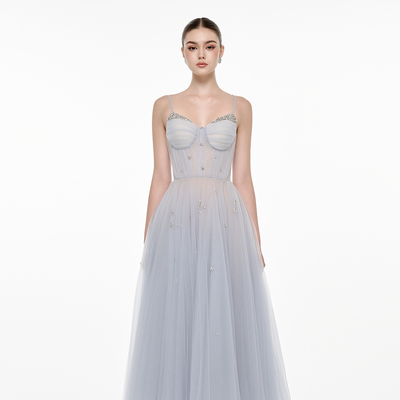 越南JOSEPHINE 2025年秋季新款星辰大海蓝色清冷优雅长裙