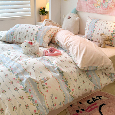 碎花四件套纯棉田园风活性印染