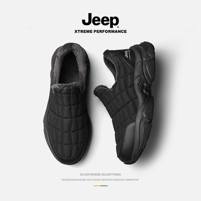 jeep吉普男鞋2025新款冬季加绒保暖一脚蹬棉鞋男增高抗寒雪地潮鞋