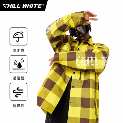 3D印花黄色格子衬衫滑雪服防水户外日常潮流嘻哈CHILLWHITE新款