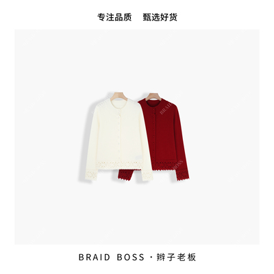BRAID  I 衣长55圆领100绵羊毛镂空花边女款冬季羊毛衫