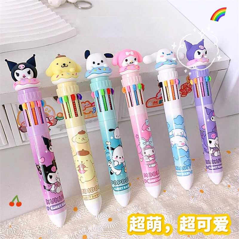 可爱卡通立体造型创意十色按动笔彩色手账10色圆珠笔小学生礼物